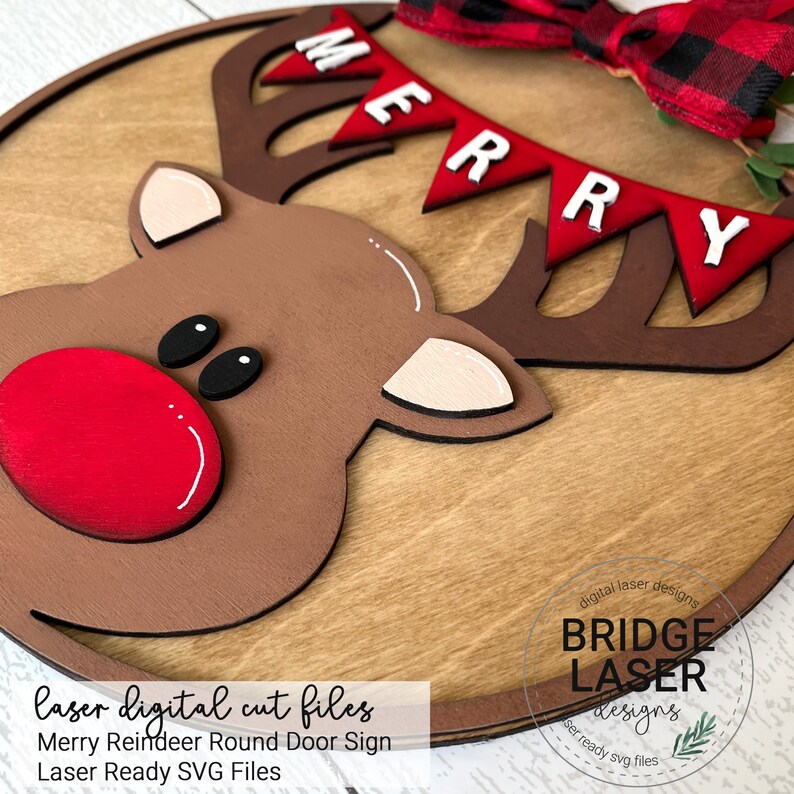 Christmas Door Hanger Laser Cut File, Christmas Door Round SVG, Laser ...