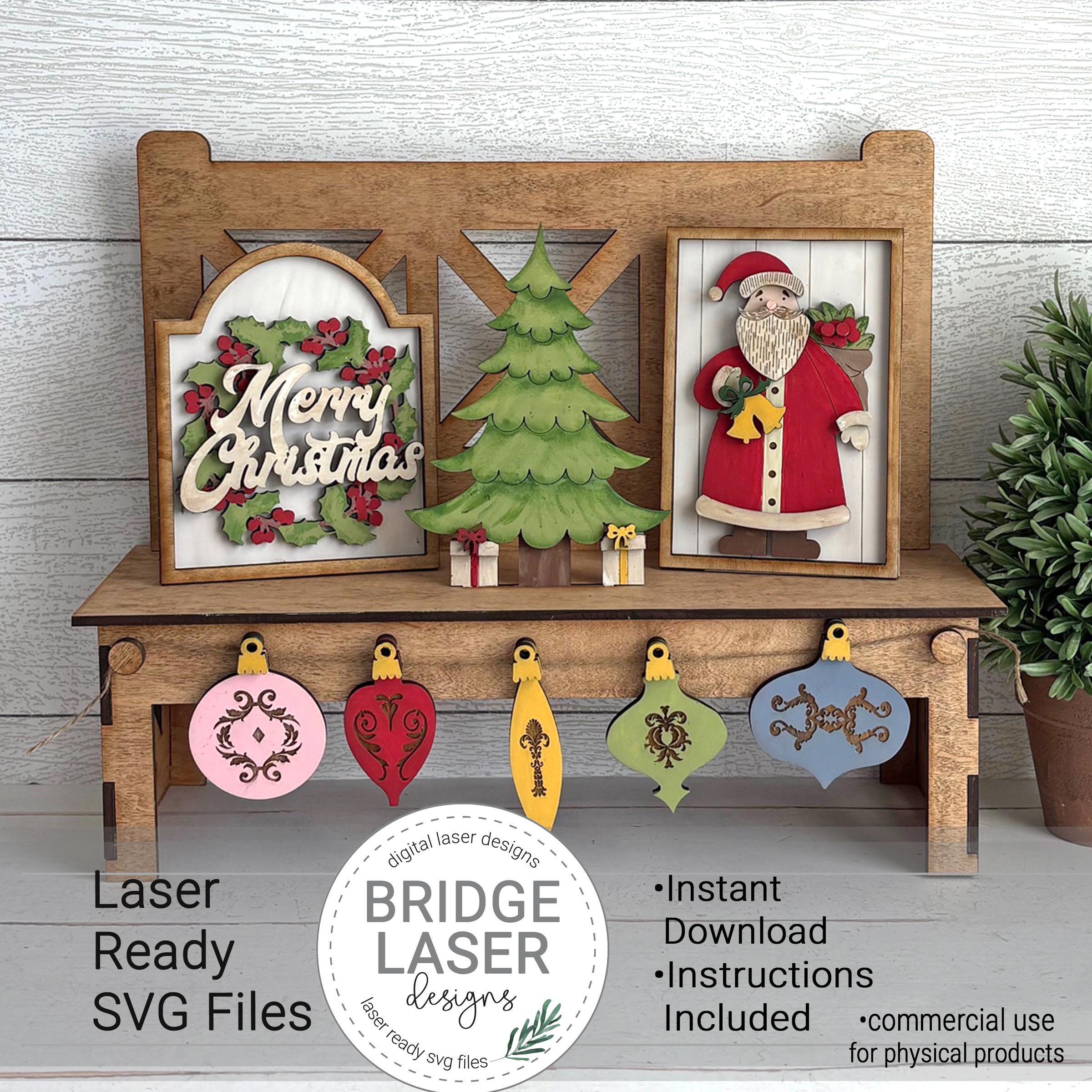 Christmas Laser Cut File, Christmas Interchangeable Bench Sign, Vintage ...