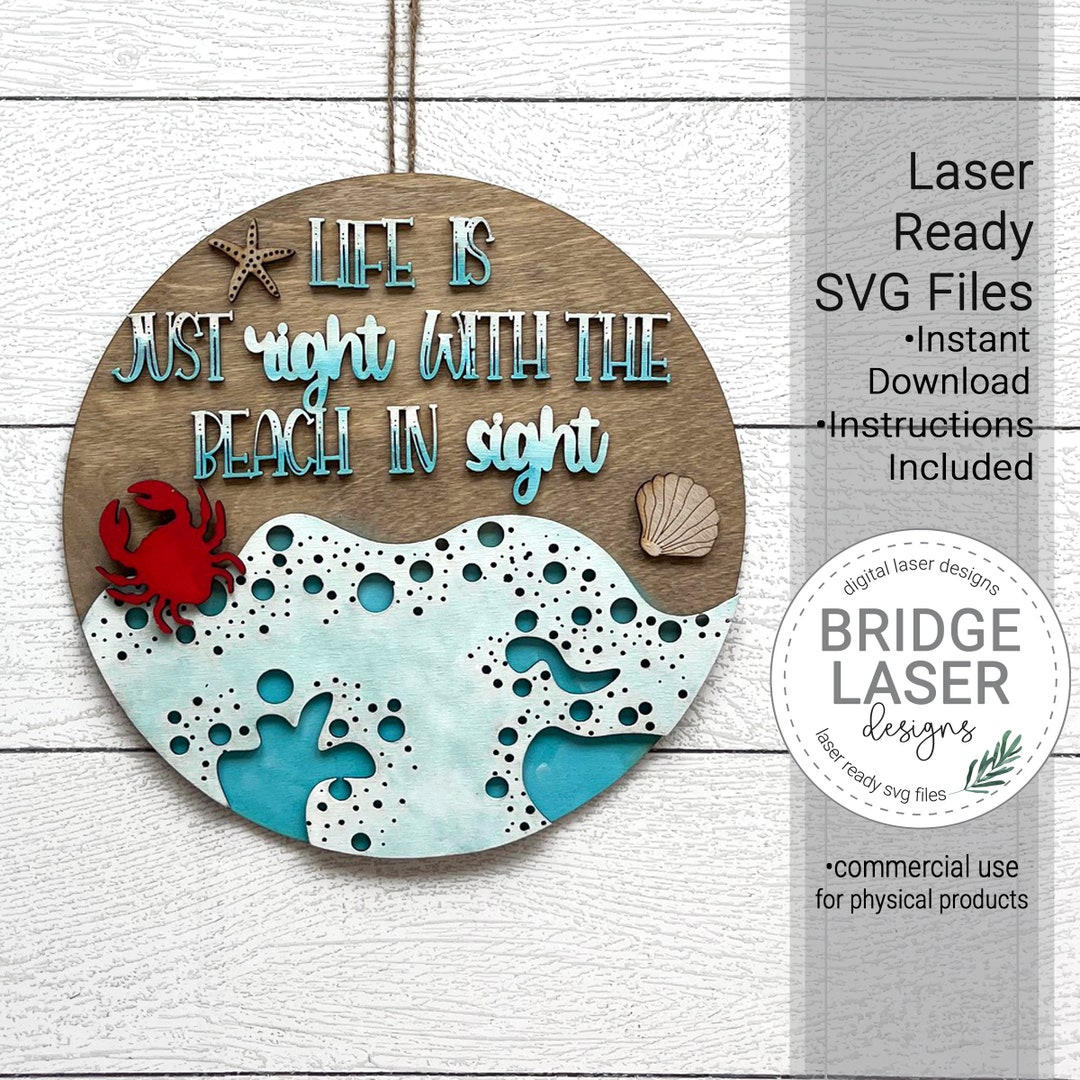 Summer Beach Door Hanger Laser File, Beach Laser Cut Design SVG, Summer ...