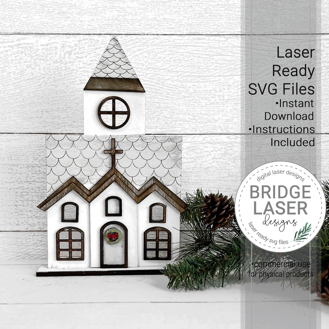 Christmas Village Church Laser Cut File, Laser Christmas Mantle Decor ...
