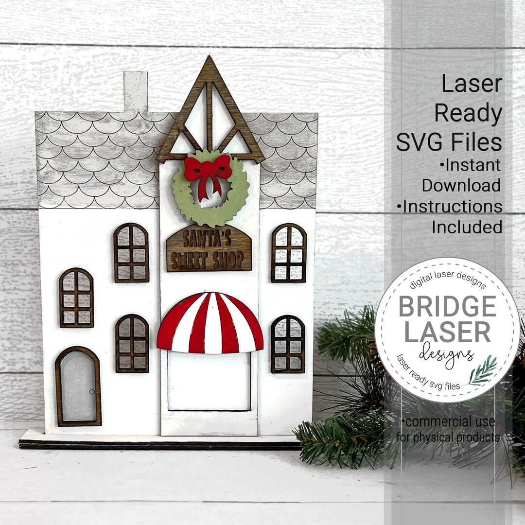 Christmas Village Santa's Sweet Shop Laser Cut File, Laser Christmas ...