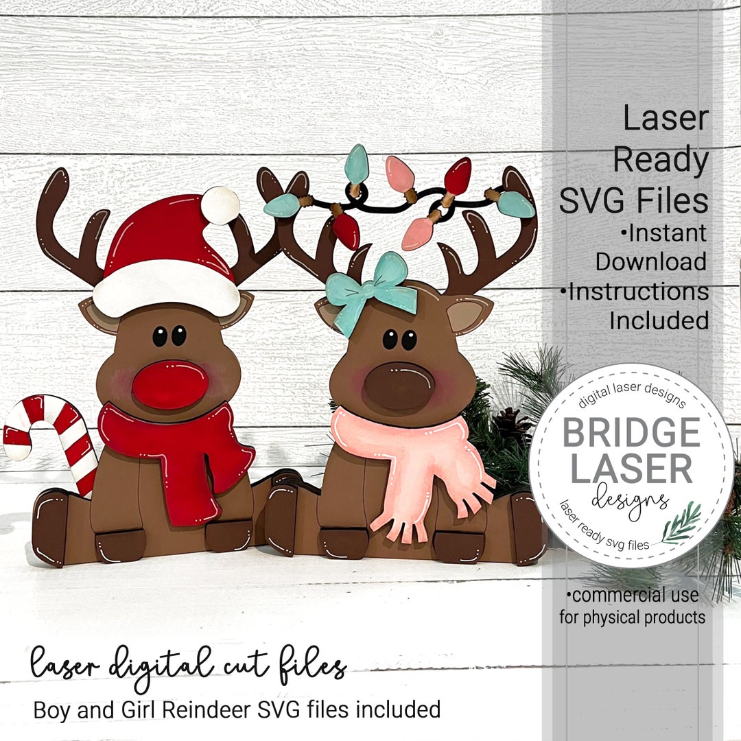 Reindeer Laser Cut File, Reindeer Boy and Girl Shelf Sitter Laser ...