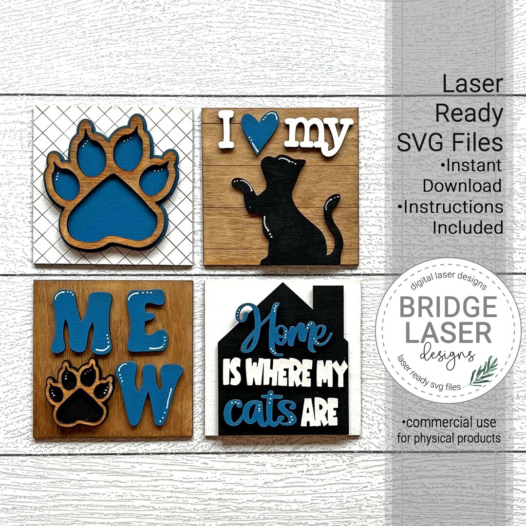 Cat Sign Laser Cut Files, Cat Interchangeable Sign Bundle SVG, Cat Pet ...