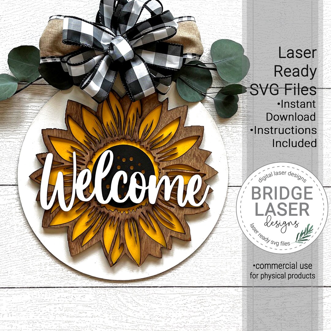Sunflower Laser File, Fall Laser Cut File, Sunflower Welcome Sign Laser ...