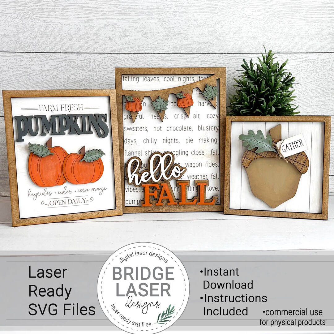 Fall Laser Cut Files, Fall 3 Sign Bundle Laser SVG, Hello Fall Laser ...