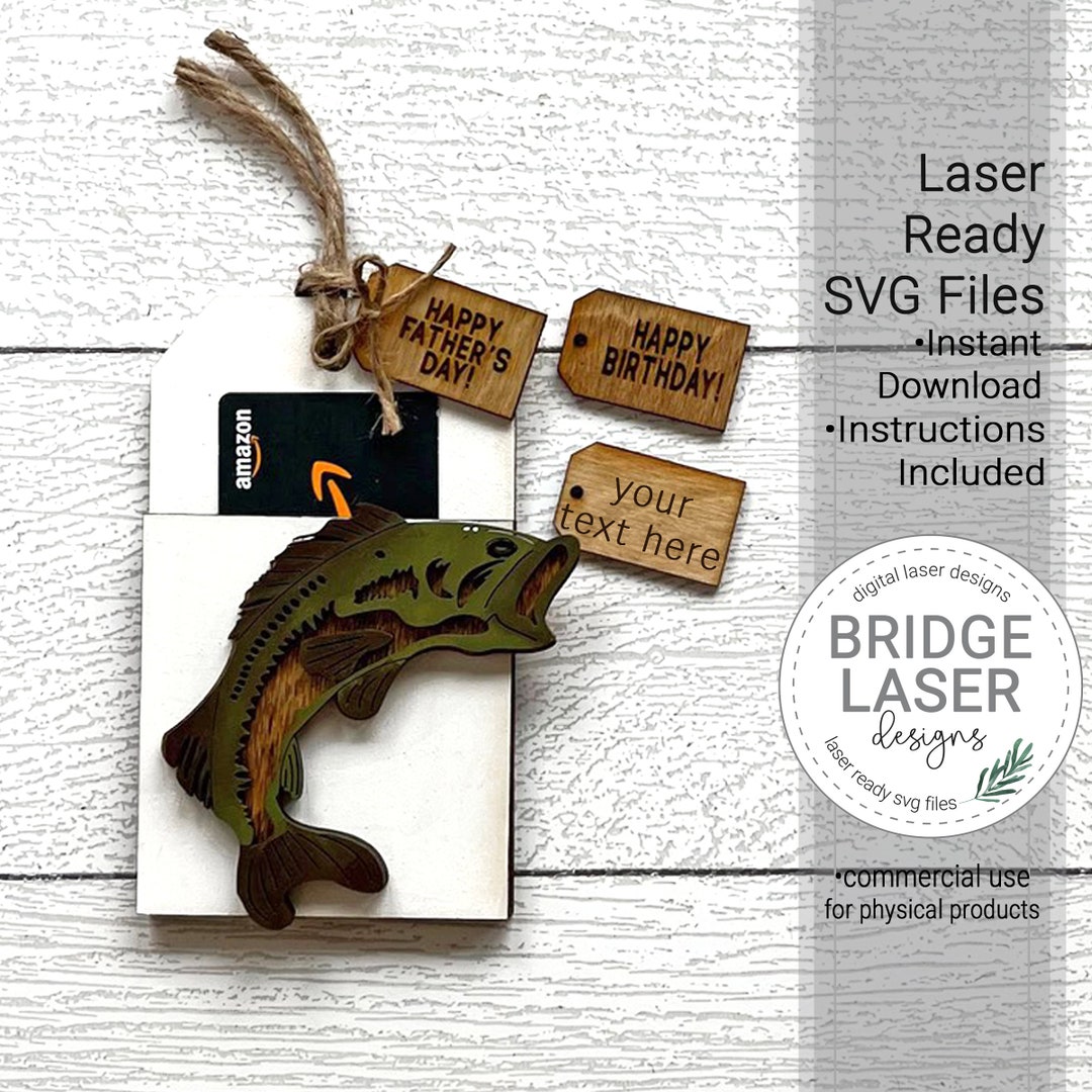 Fathers Day Fish Gift Card Holder Laser File, Gift Card Holder SVG ...