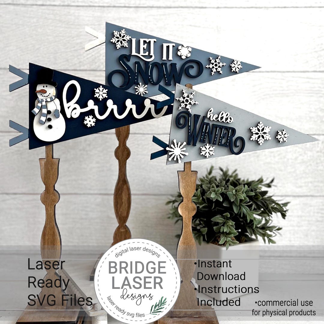 Let It Snow Pennant Sign Laser Cut, Hello Winter Pennant ...