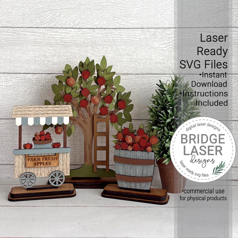 Apple Shelf Sitter SVG Laser Cut File, Fall Apple Trio Stand, Glowforge ...