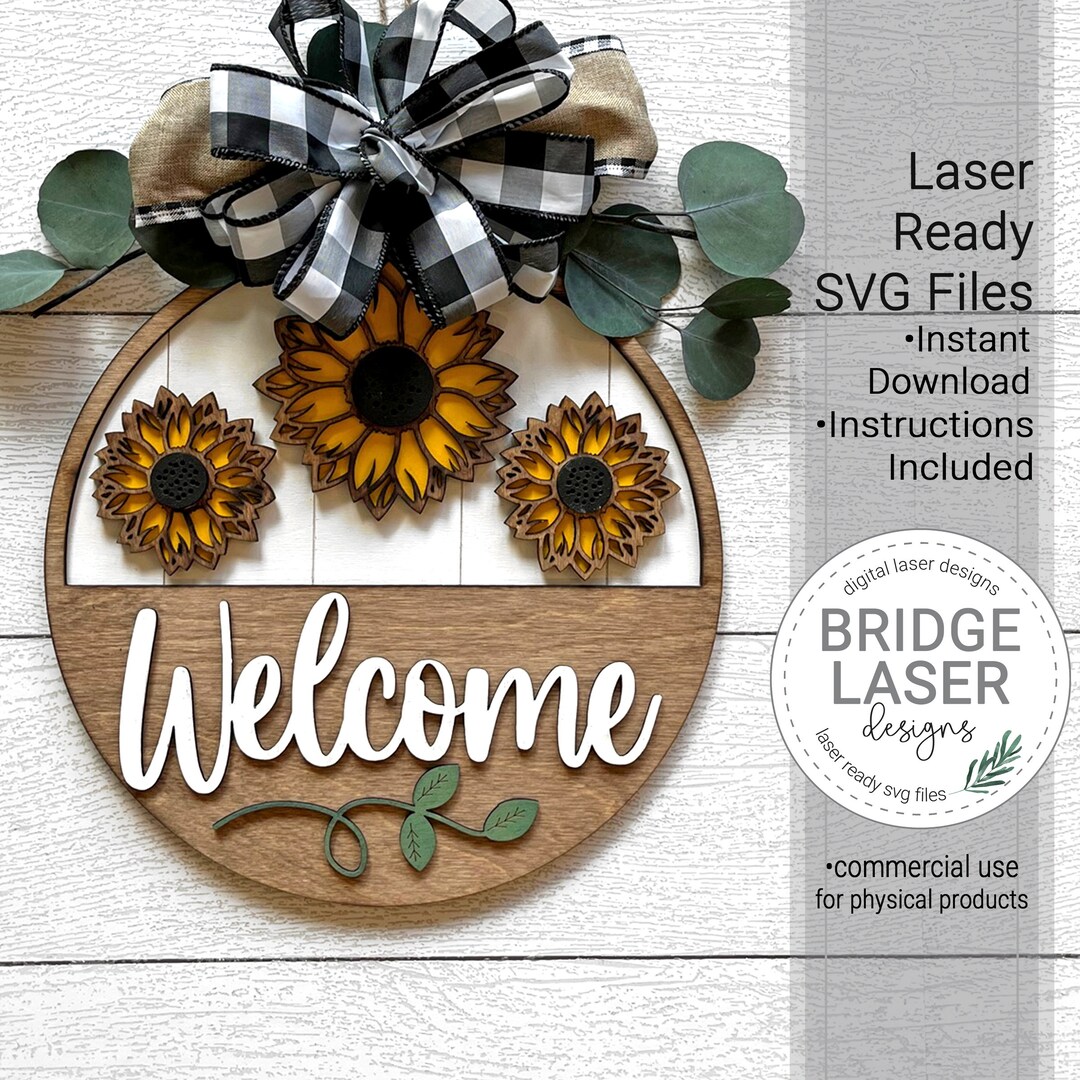 Sunflower Laser File, Fall Laser Cut File, Sunflower Welcome Sign Laser ...