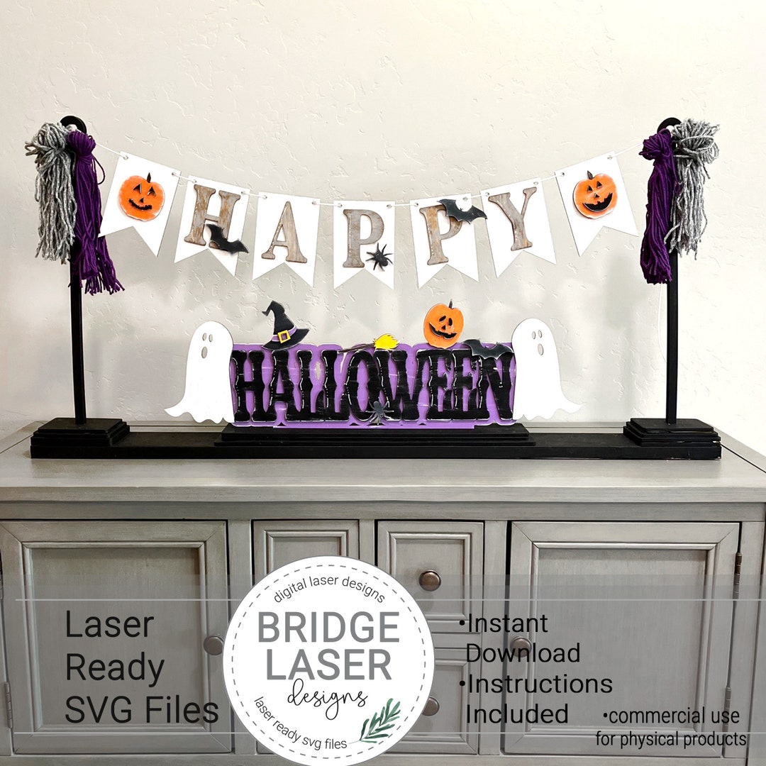 Halloween Laser Cut Files, Interchangeable Happy Halloween Party Banner ...