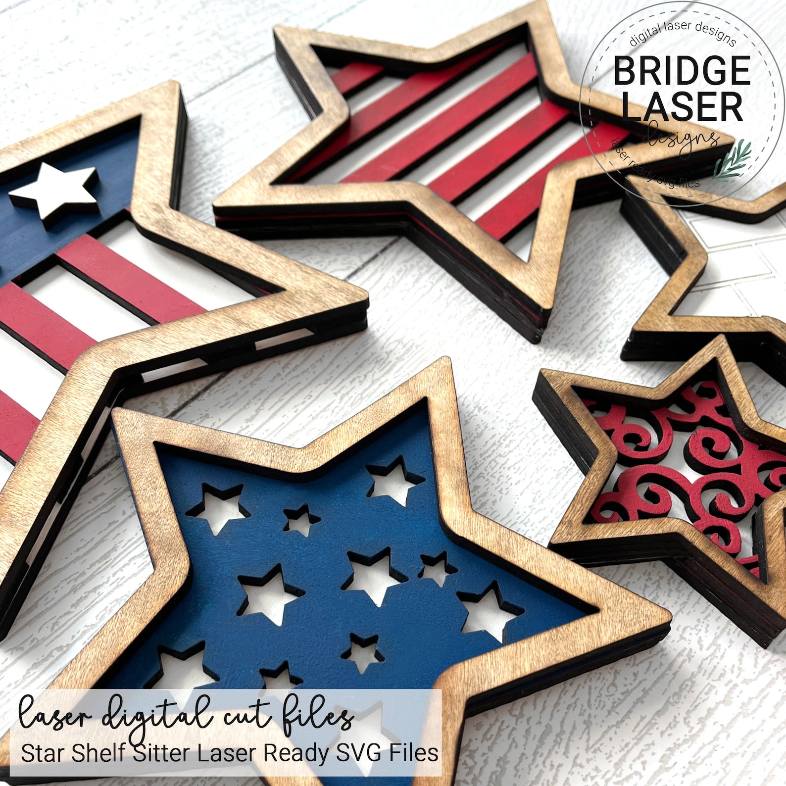 4th of July Stars Laser Cut File, Stars Shelf Sitter Laser Cut File ...