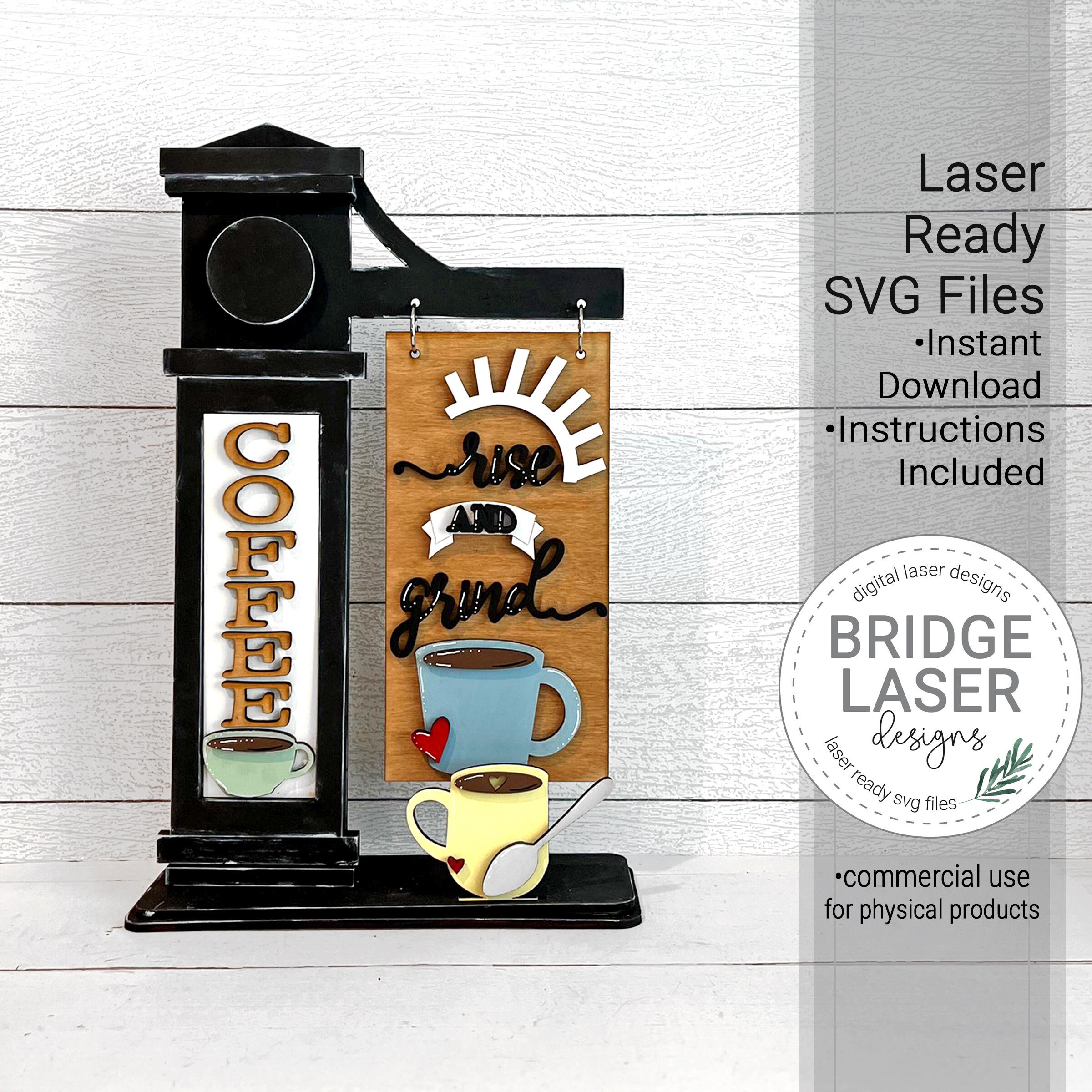Rise and Grind Sign Laser Cut File, Coffee Interchangeable Sign SVG ...