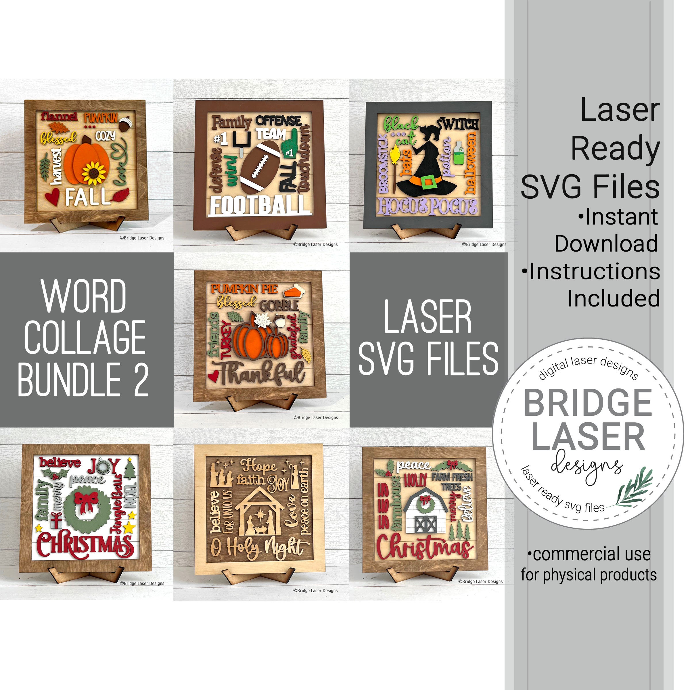 Word Art Laser File Bundle, Word Collage Laser Files, Holiday Sign ...