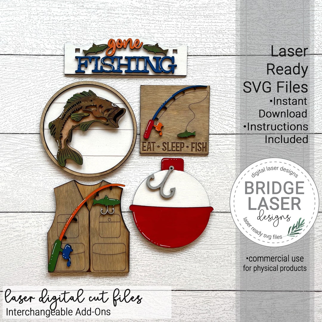 Fishing Laser Cut File, Summer Fishing Interchangeable Add On, Fish ...