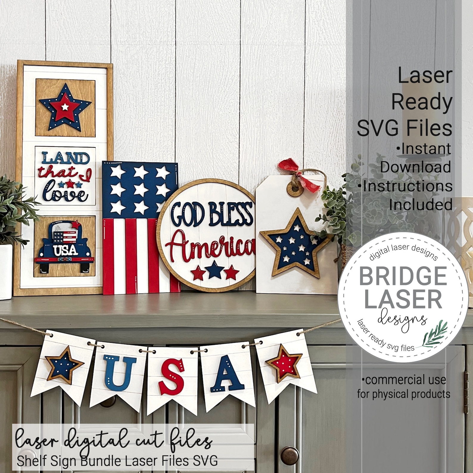 4th of July Laser Cut Files, 4th of July Shelf Sign Bundle SVG ...
