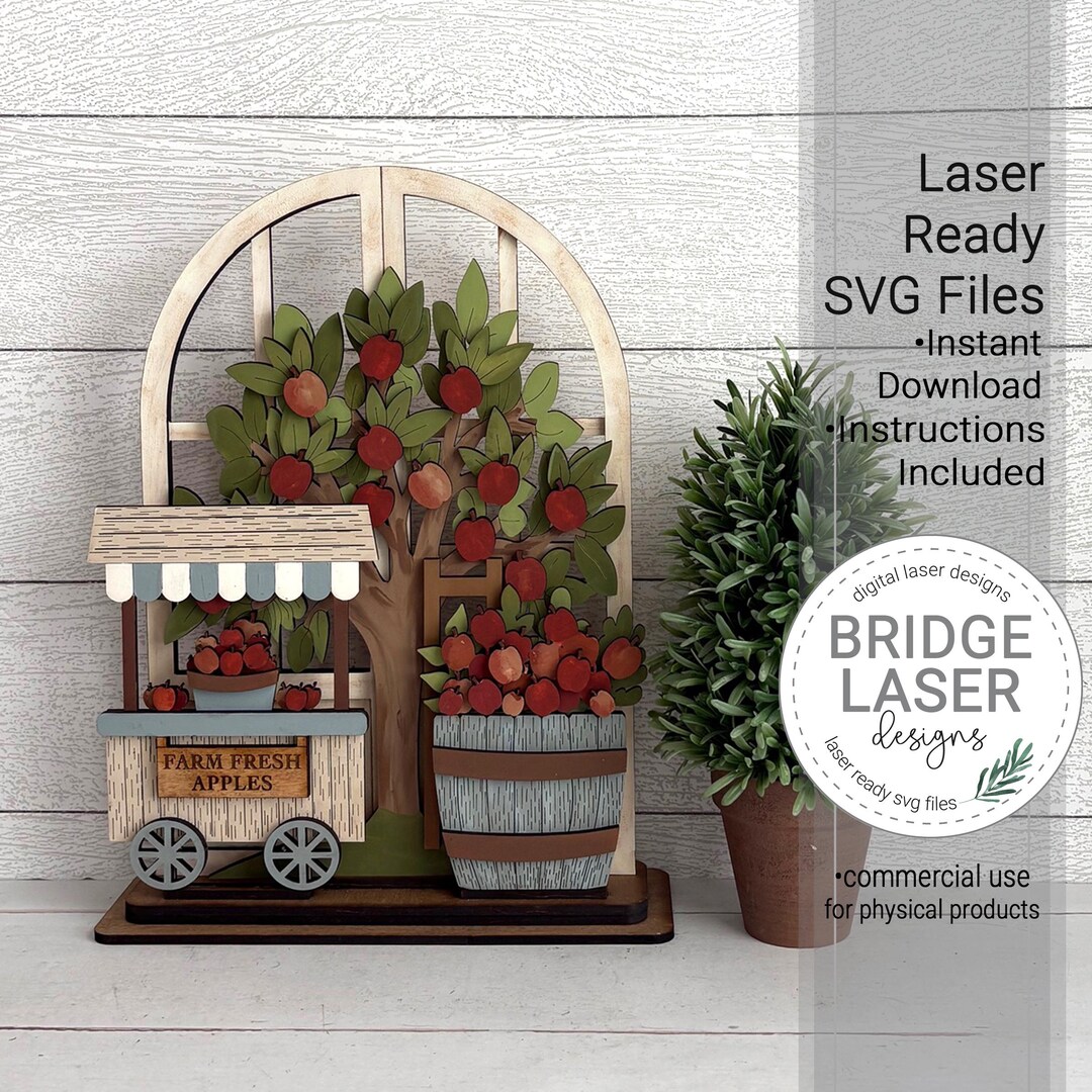 Apple Shelf Sitter SVG Laser Cut File, Fall Apple Trio Stand, Glowforge ...