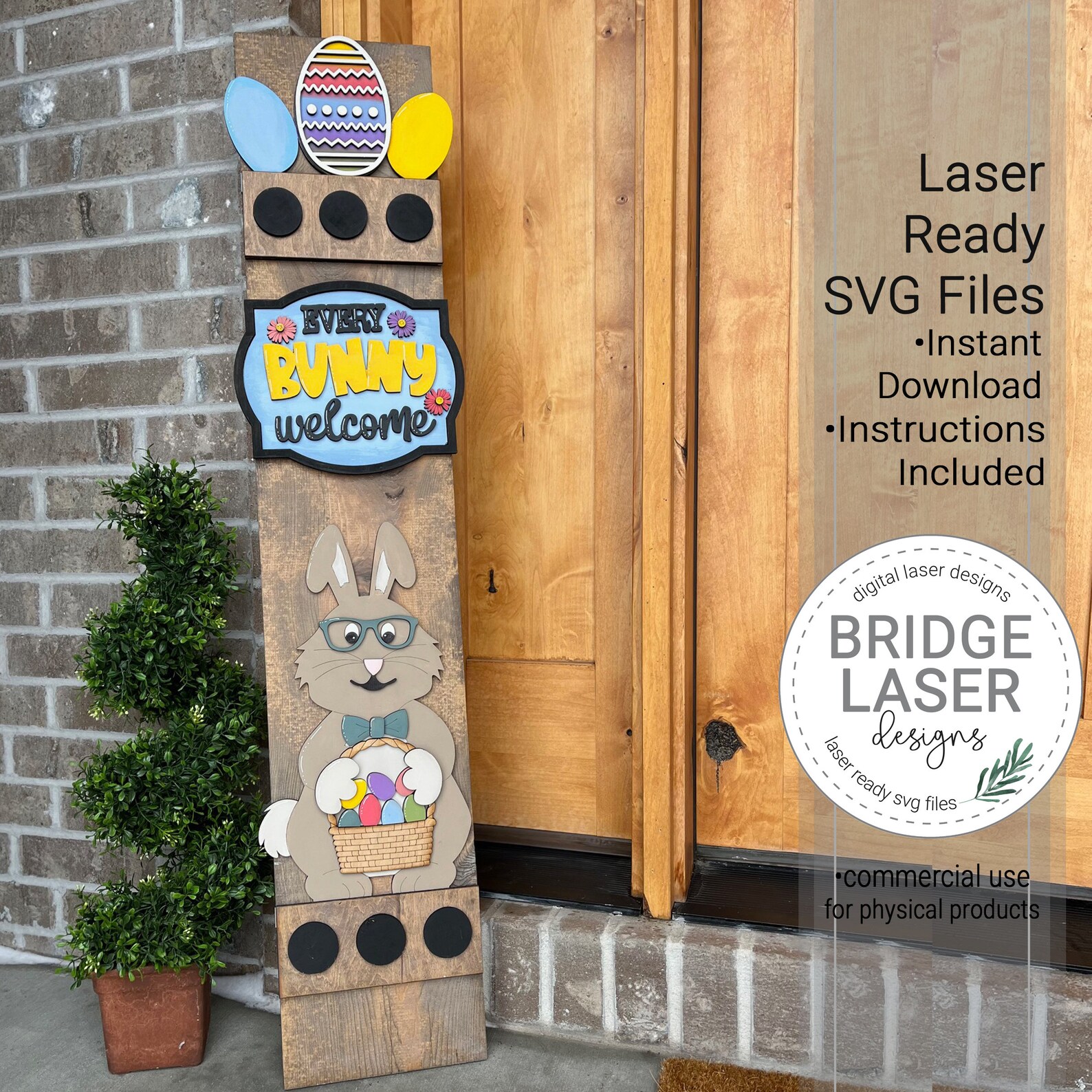 Easter Porch Leaner Sign Laser Cut File, Easter Bunny Interchangeable ...