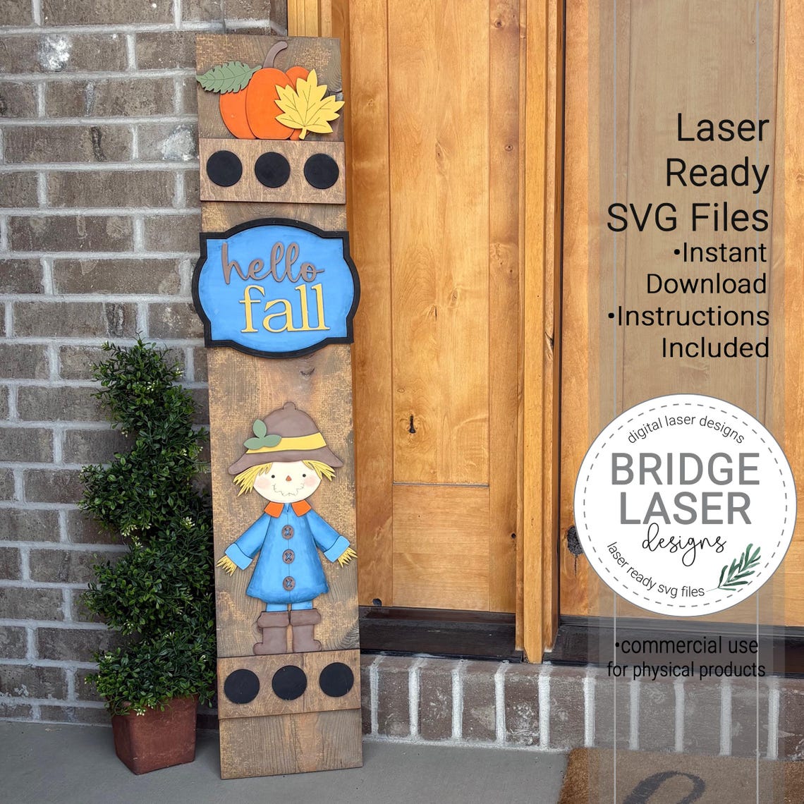 Scarecrow Porch Leaner Sign Laser Cut File, Fall Interchangeable Porch ...