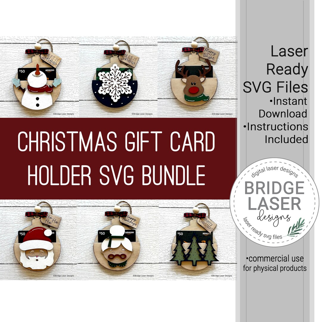 Christmas Gift Card Holder Laser File BUNDLE, Gift Card Holder SVG ...