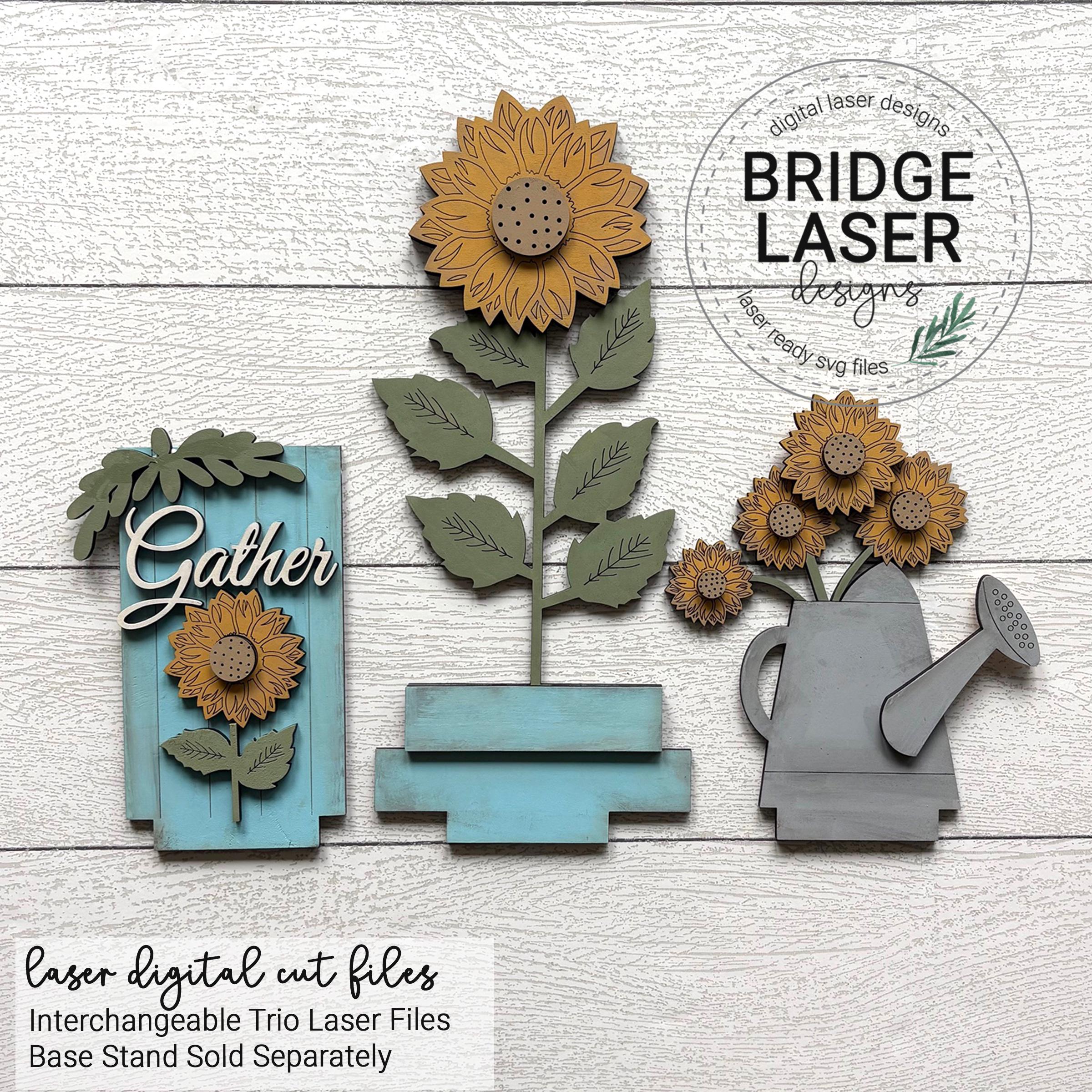 Sunflower Laser Cut Files, Sunflower Trio Shelf Sitter Laser SVG, Fall ...