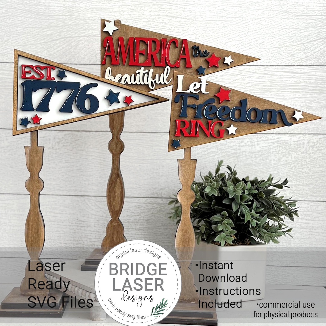 4th of July Interchangeable Pennant Laser Cut File, Patriotic Pennant ...