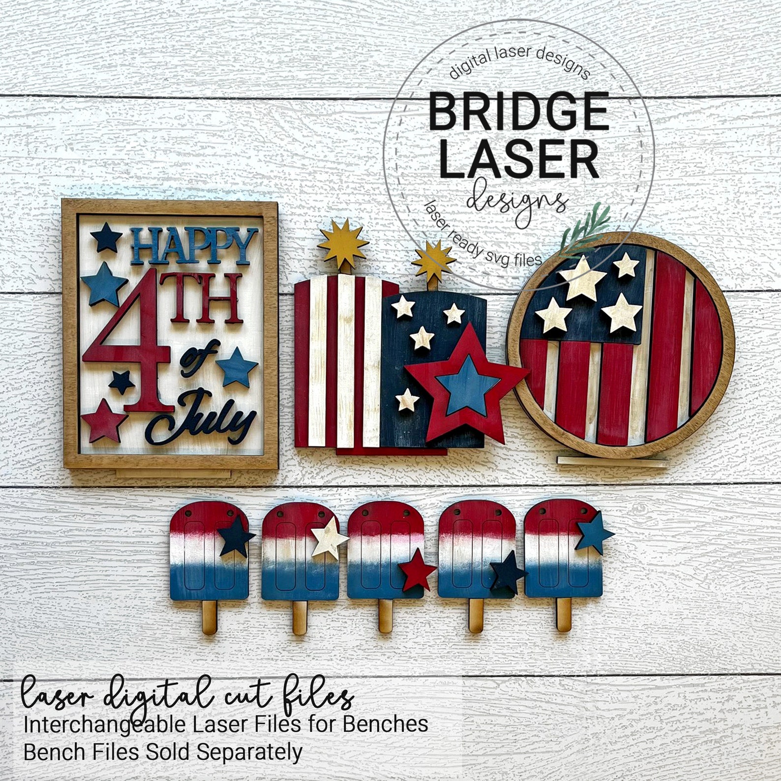 4th of July Laser Cut File, 4th of July Interchangeable Bench Signs ...