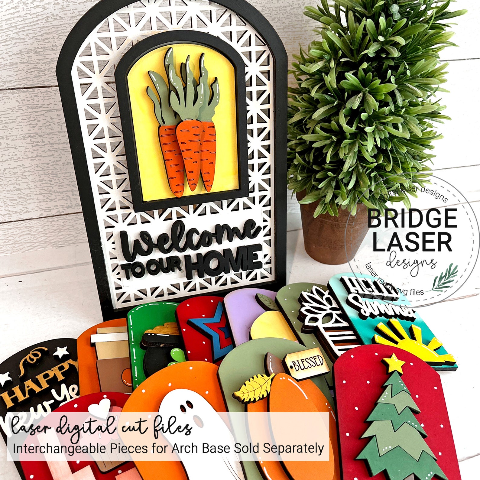 Interchangeable Welcome Arch Laser Cut File, Seasonal Sign Laser SVG ...