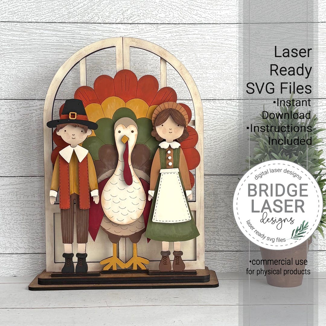 Thanksgiving Turkey Pilgrims Shelf Sitter SVG Laser Cut File, Turkey ...