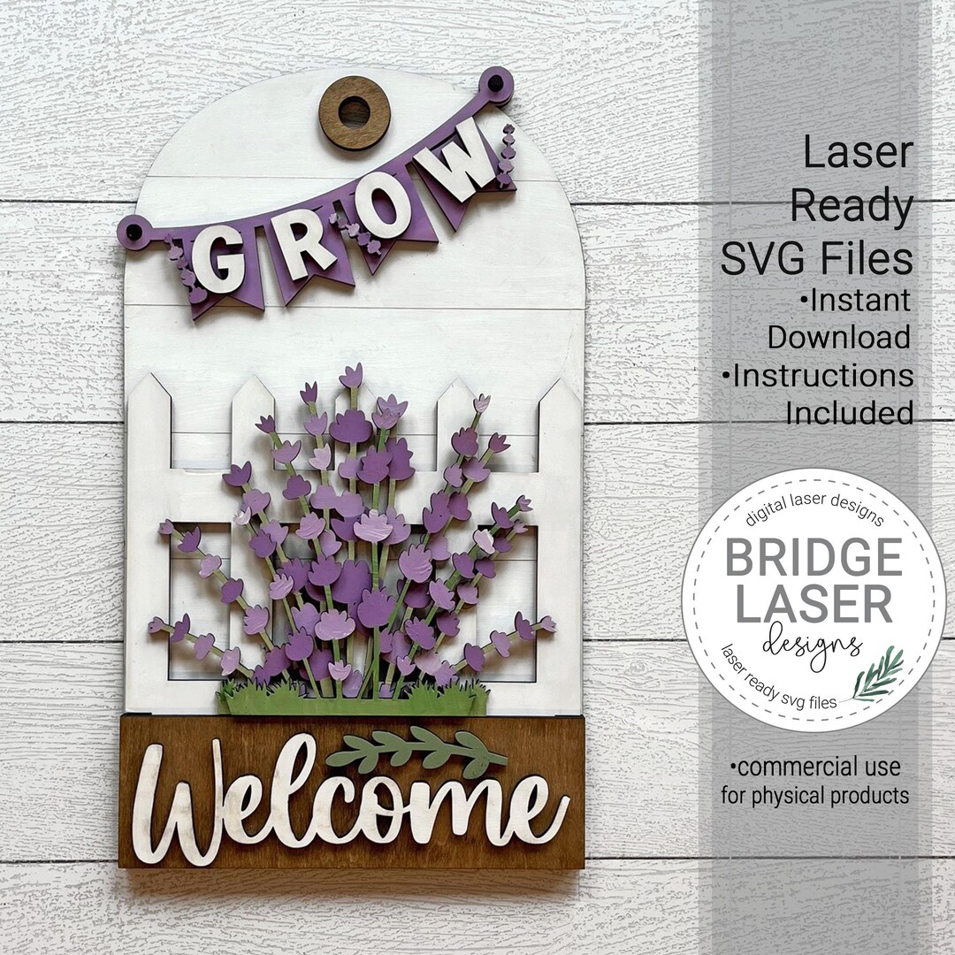 Lavender Door Hanger Sign Laser Cut File, Spring Flowers ...