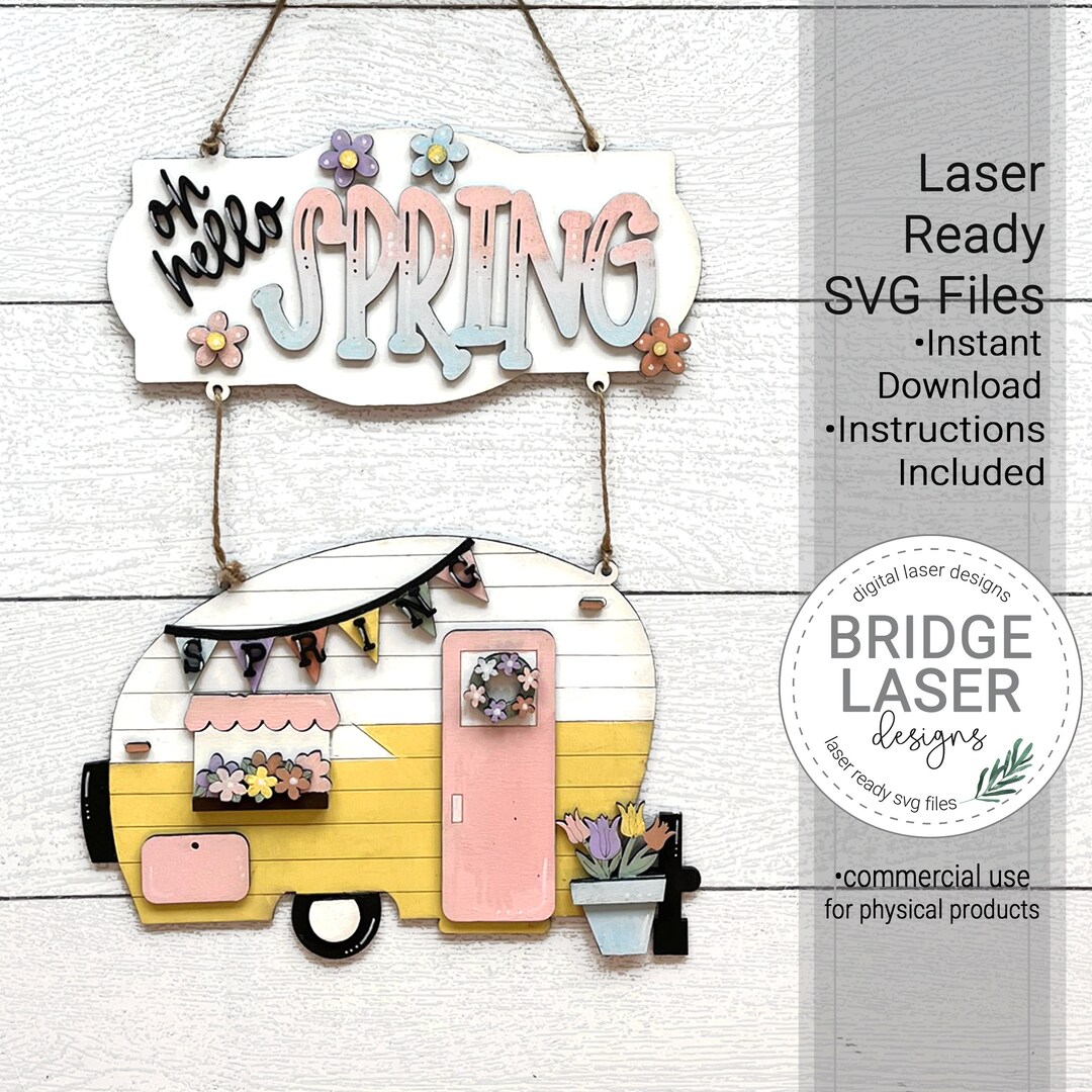 Spring Door Hanger Laser File, Spring Flowers Camper Laser Cut Design ...