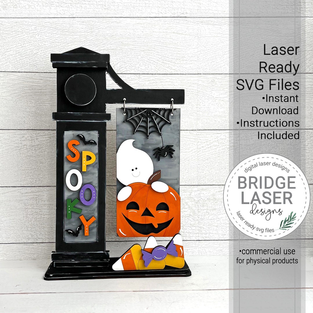 Halloween Sign Laser Cut File, Ghost & Pumpkin Interchangeable Sign ...