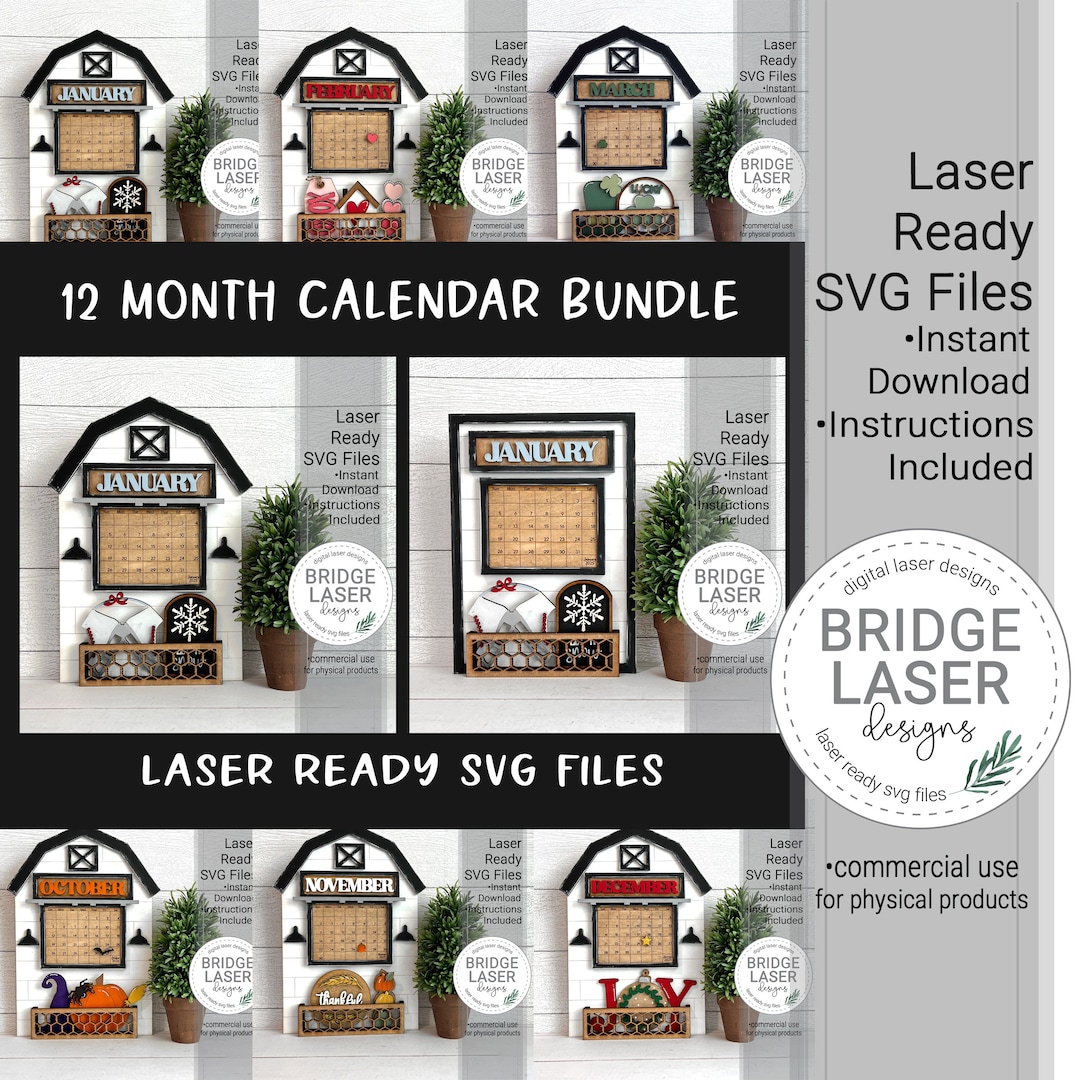 Calendar BUNDLE 1 Laser Cut Files, Interchangeable Laser SVG, Calendar ...