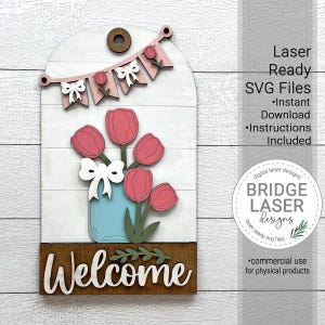 Spring Tulip Door Hanger Sign Laser Cut File, Spring Interchangeable ...