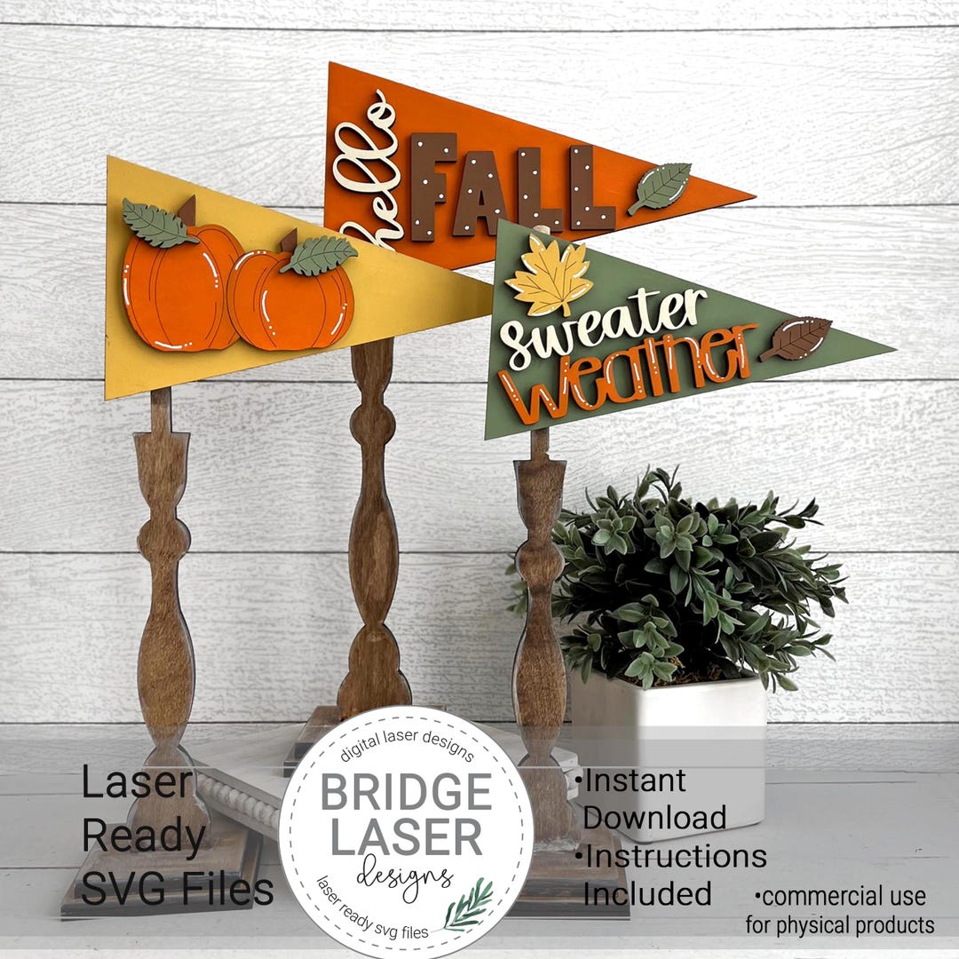 Fall Laser Cut File, Interchangeable Fall Pennants Laser SVG, Fall ...