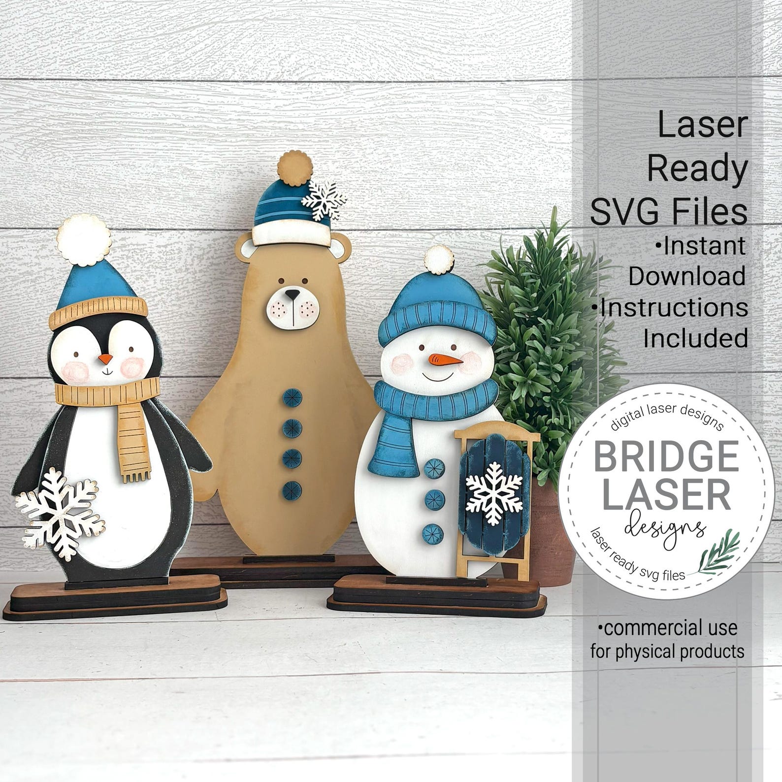 Winter Laser Cut Files, Winter Trio Shelf Sitter Laser SVG, Penguin ...