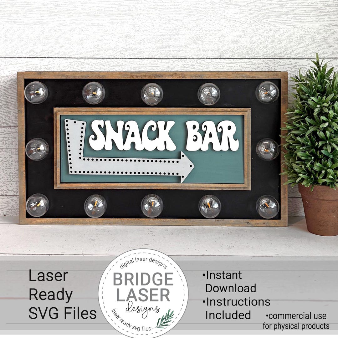 Snack Bar Laser Cut File, Movie Night Interchangeable Light Sign Insert ...