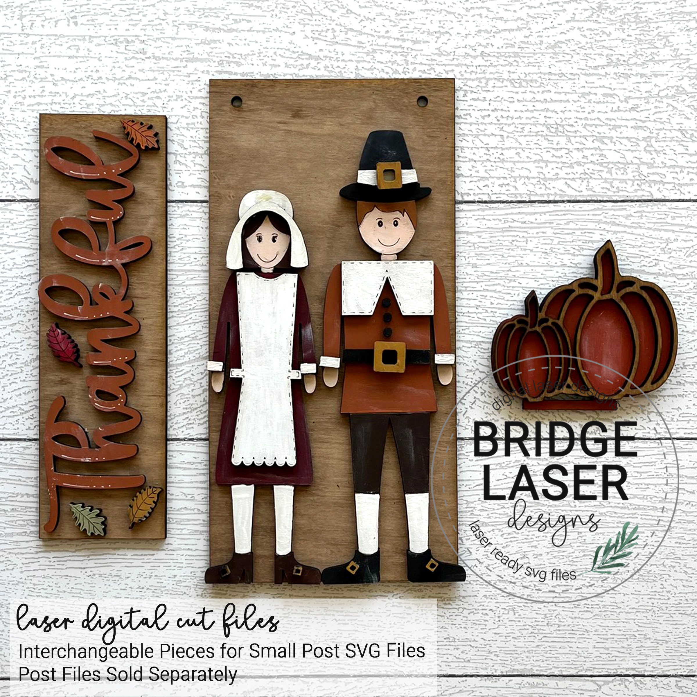 Thanksgiving Pilgrims Laser Cut File, Thanksgiving Interchangeable Post ...
