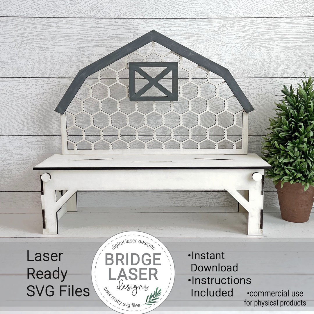 Bench Laser Cut File, Barn Bench Interchangeable Laser File, Holiday ...