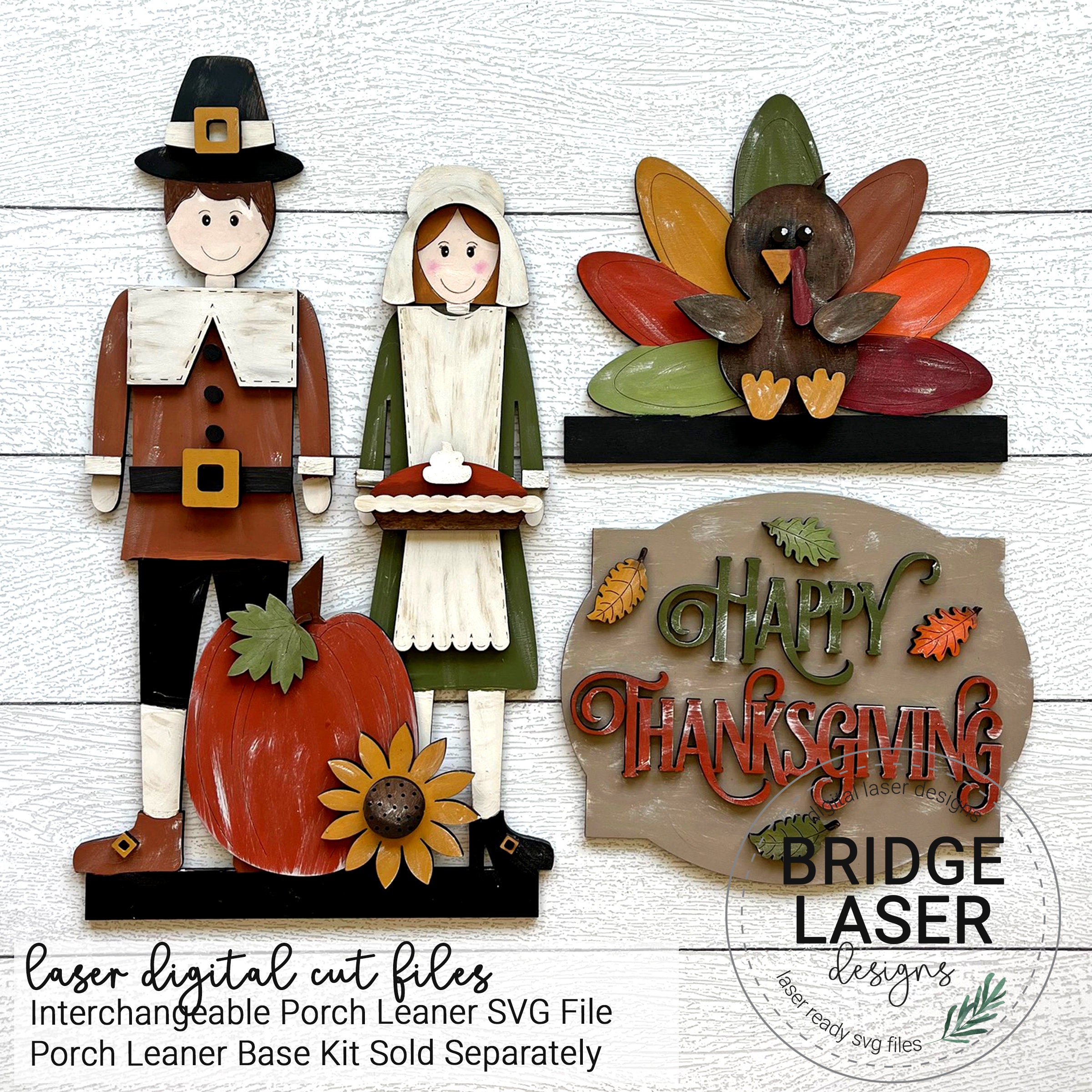 Thanksgiving Porch Leaner Sign Laser Cut File, Thanksgiving Pilgrim ...