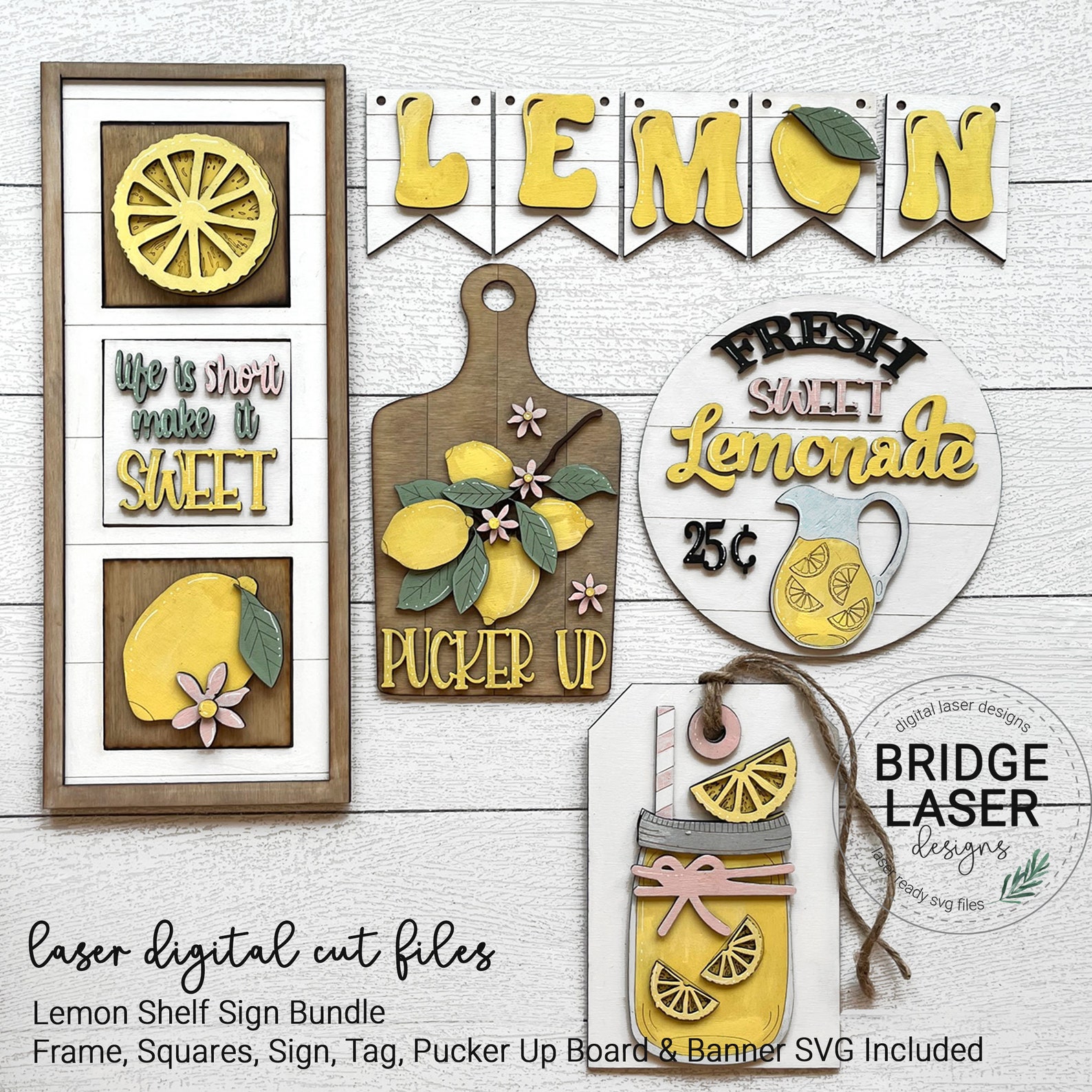 Summer Laser Cut Files, Lemon Shelf Sign Bundle SVG, Lemon Laser ...