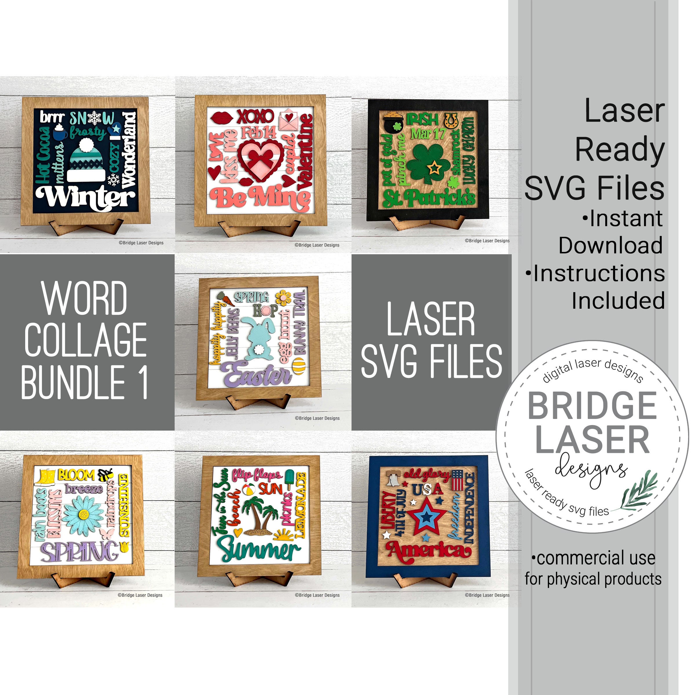 Word Art Laser File Bundle, Word Collage Laser Files, Holiday Sign ...