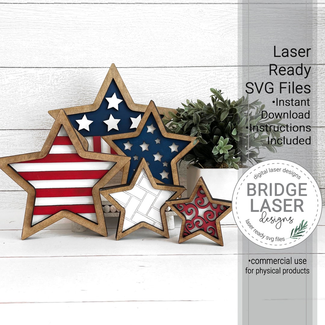 4th of July Stars Laser Cut File, Stars Shelf Sitter Laser Cut File ...