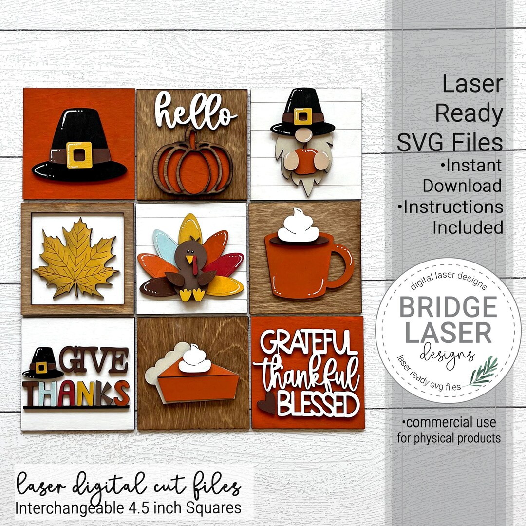 Thanksgiving Laser Files, Thanksgiving Squares Leaning Sign Bundle ...
