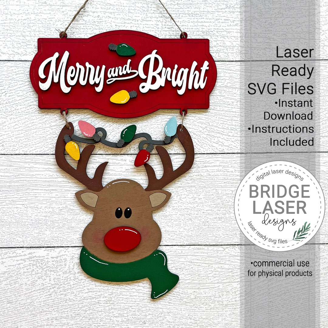 Reindeer Laser File, Christmas Laser Cut File SVG, Reindeer Door Hanger ...