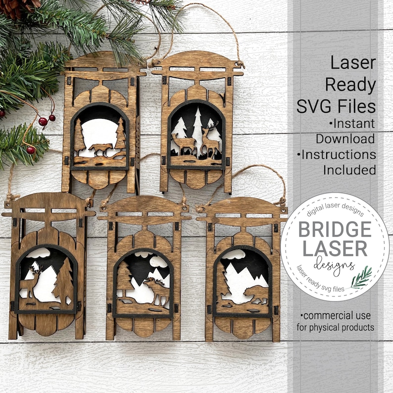 Christmas Sleigh Ornament Bundle Laser Cut File, Christmas Ornament SVG ...