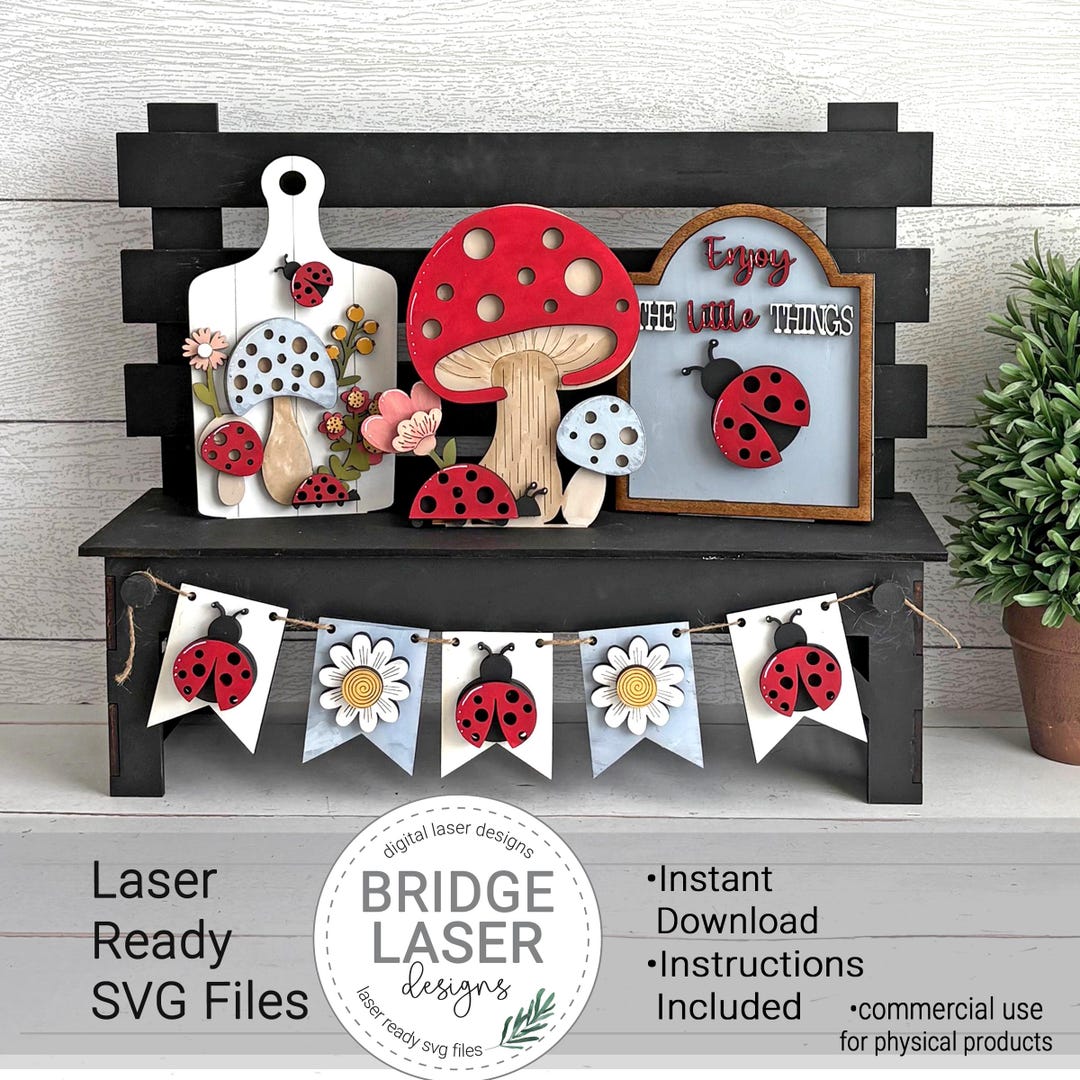 Summer Ladybug Bench Laser Cut File, Summer Interchangeable Bench Sign ...