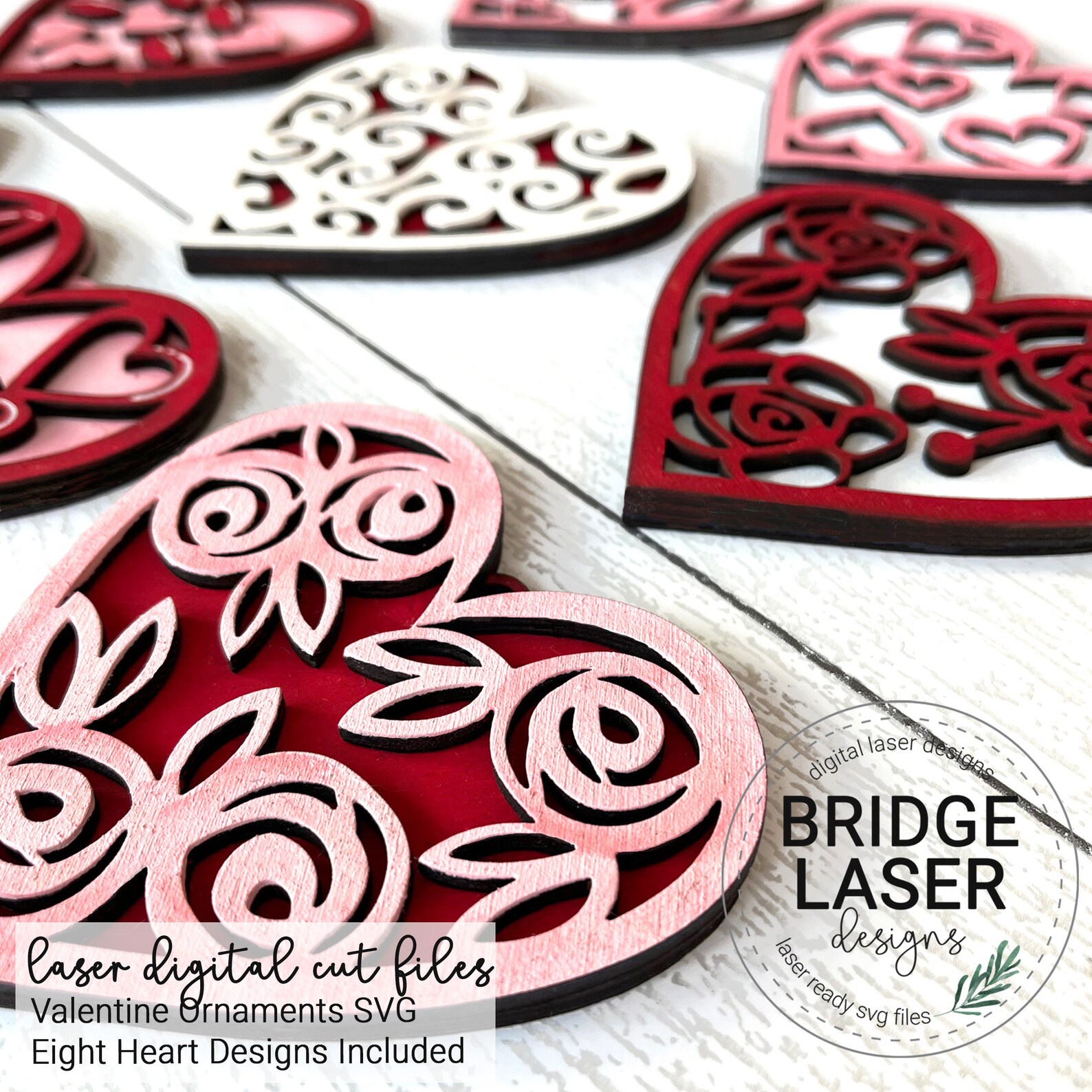 Valentine Ornaments Laser File, Hearts Laser Cut File, Laser Hearts ...