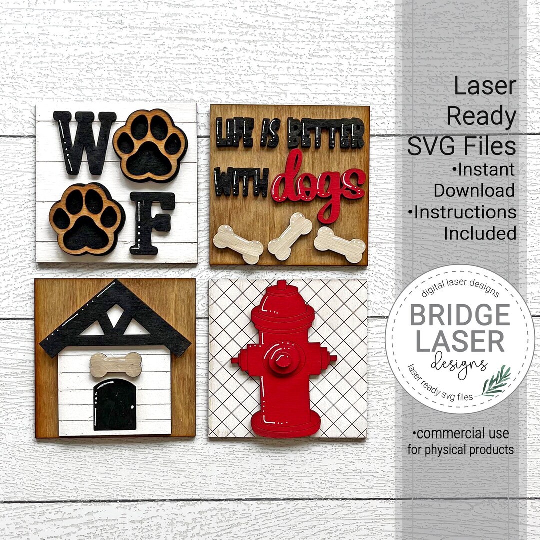 Dog Laser Four Square Cut Files, Dog Interchangeable Sign Bundle SVG ...