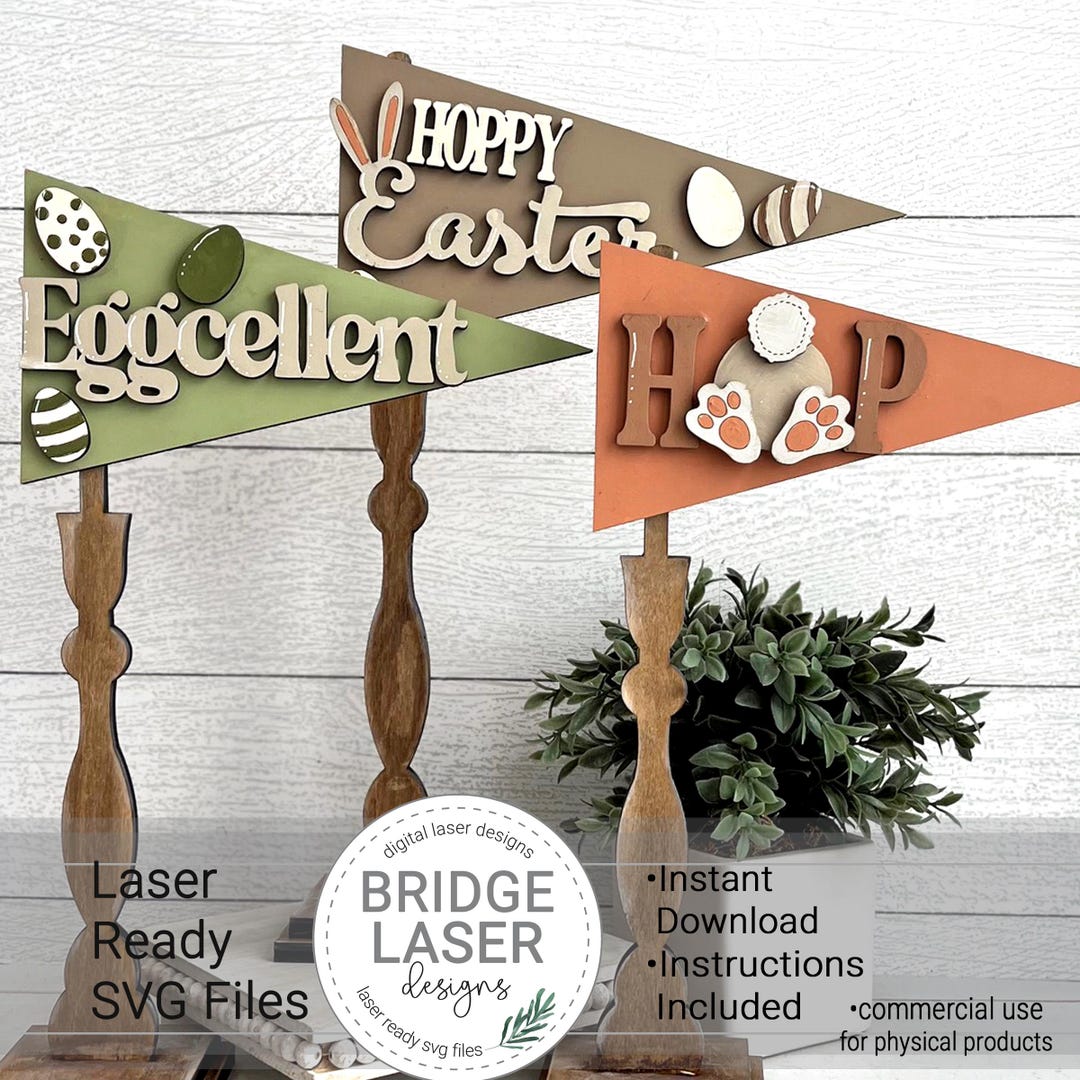 Easter Pennants Laser Cut File, Easter Interchangeable Pennants SVG, Easter Interchangeable Sign ...