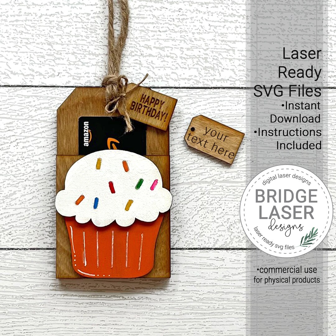 Birthday Cupcake Gift Card Holder Laser File, Gift Card Holder SVG ...